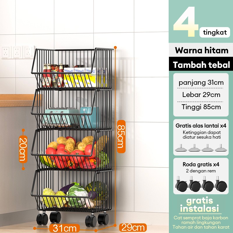 Jual Rak Troli Susun Besi Rak Ruang Tamu Rak Keranjang Buah Dan Sayur ...