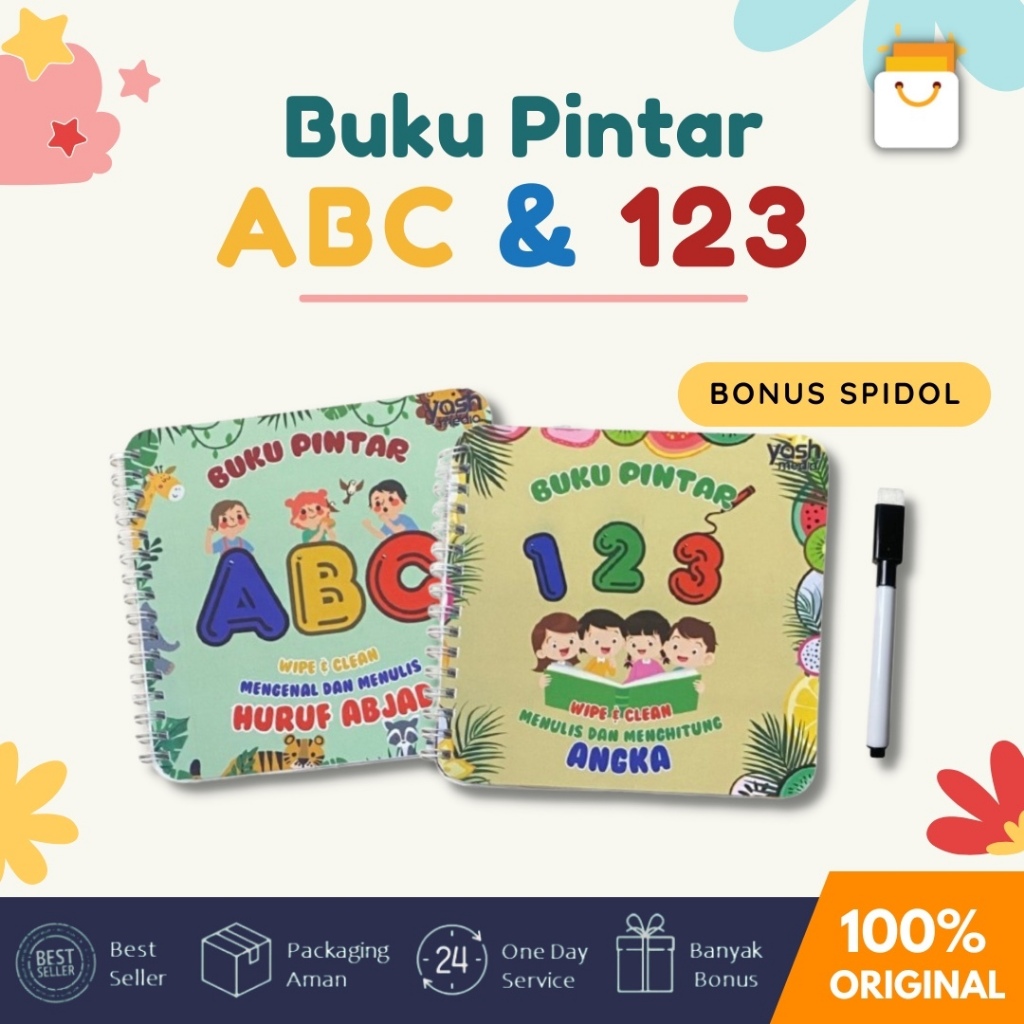 Jual Buku Pintar Anak Wipe and Clean Huruf Abjad ABC & Angka 123 - Yash ...