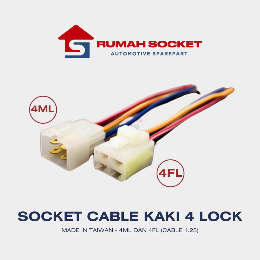 Jual SOKET KABEL / SOCKET / RUMAH SKUN + CABLE KIPROK 4 PIN KAKI LOCK ...