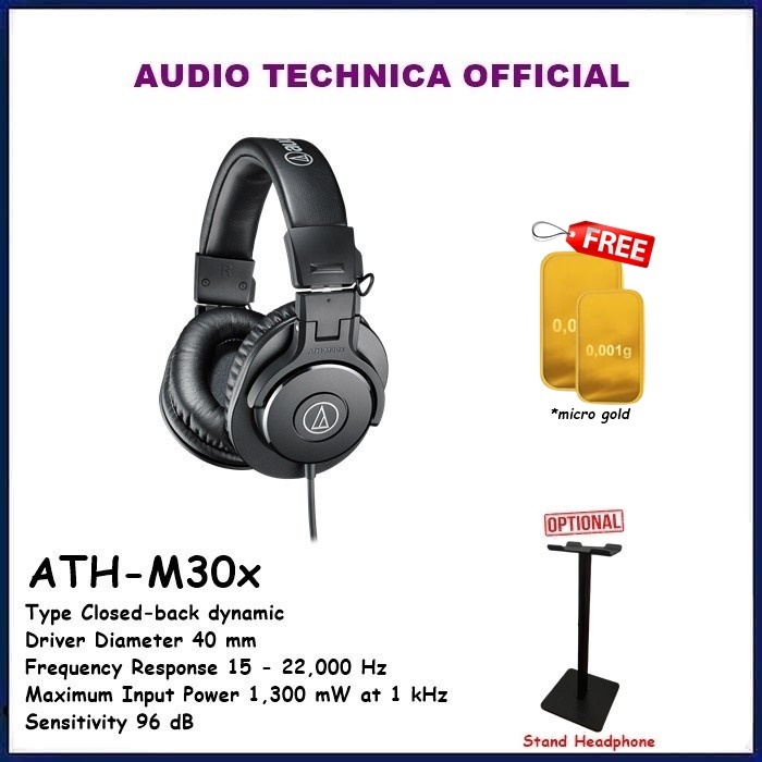 Jual Audio-Technica ATH-M30x Professional Studio Monitor Headphone ATH ...