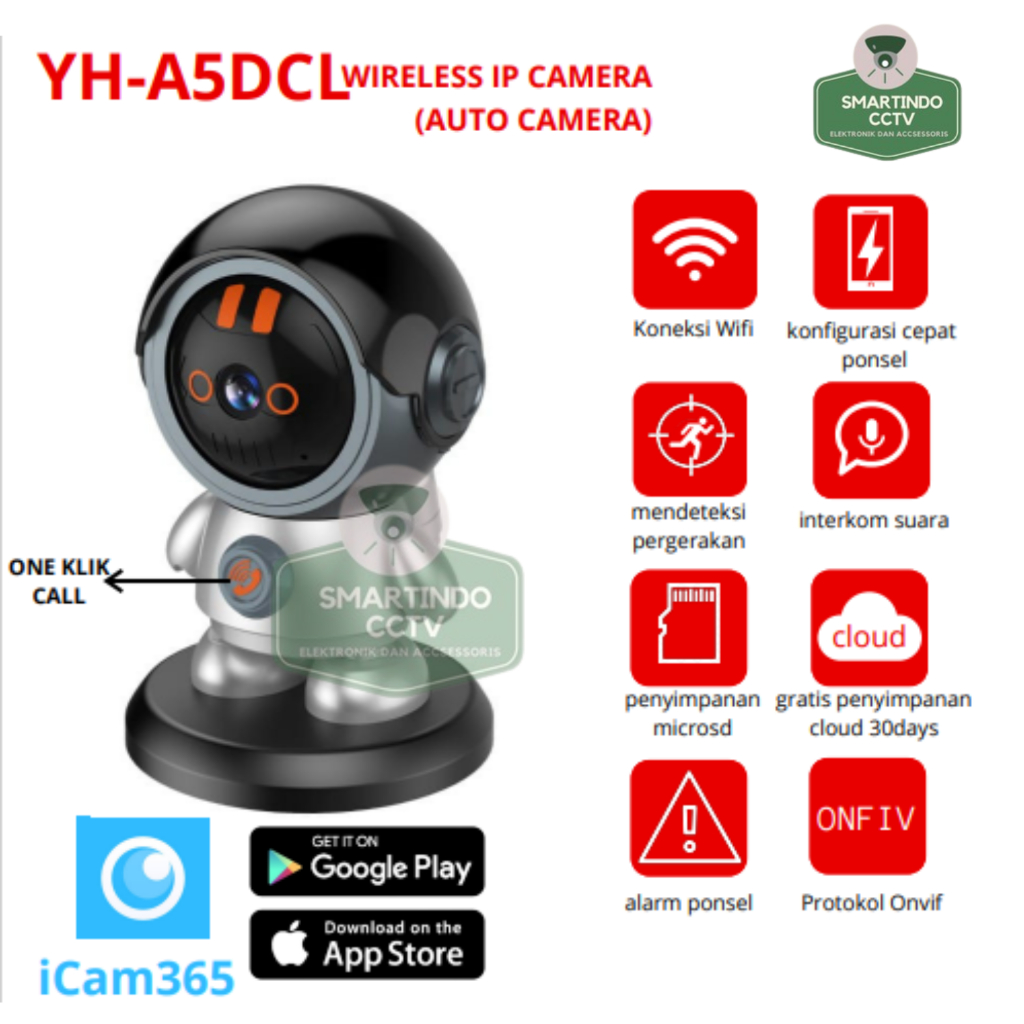 Jual Cctv Wifi / iCam365 CCTV YH-A5DC / Indoor Robot Pintar Kamera IP ...