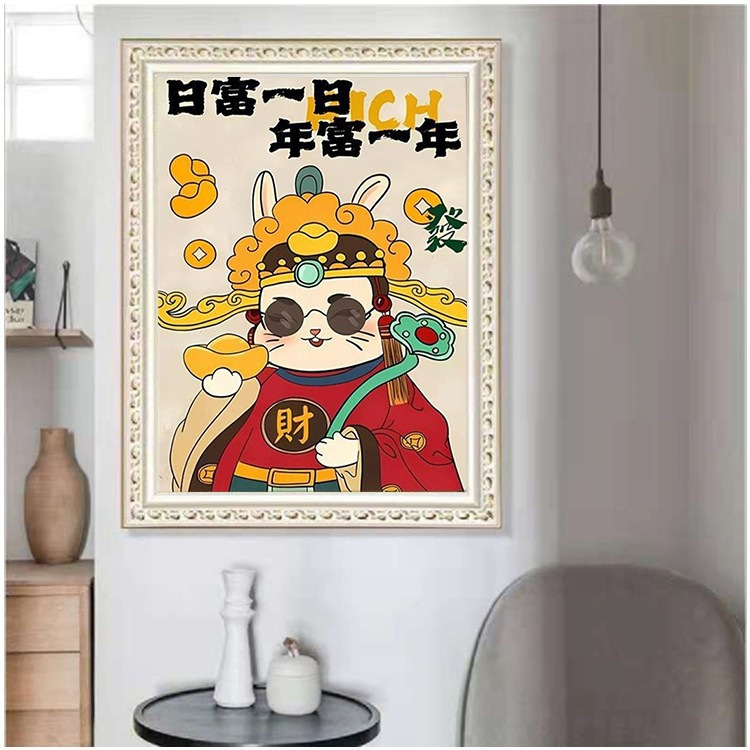 Jual DIY Diamond Painting Full dewa rezeki kucing gendut ruyi 50x60 cm ...