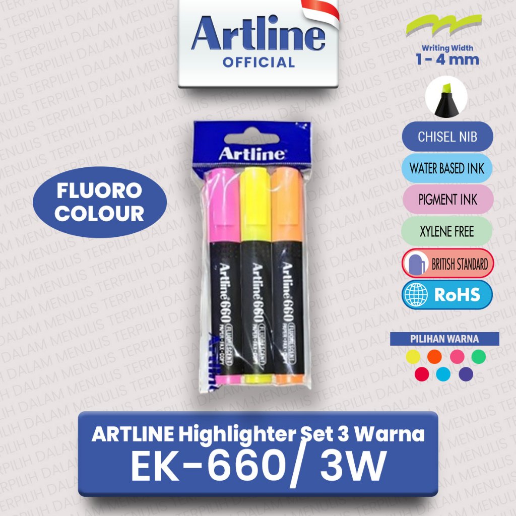 Jual ARTLINE Spidol Highlighter Set 3 Colours Marker EK-660/3W | Shopee Indonesia