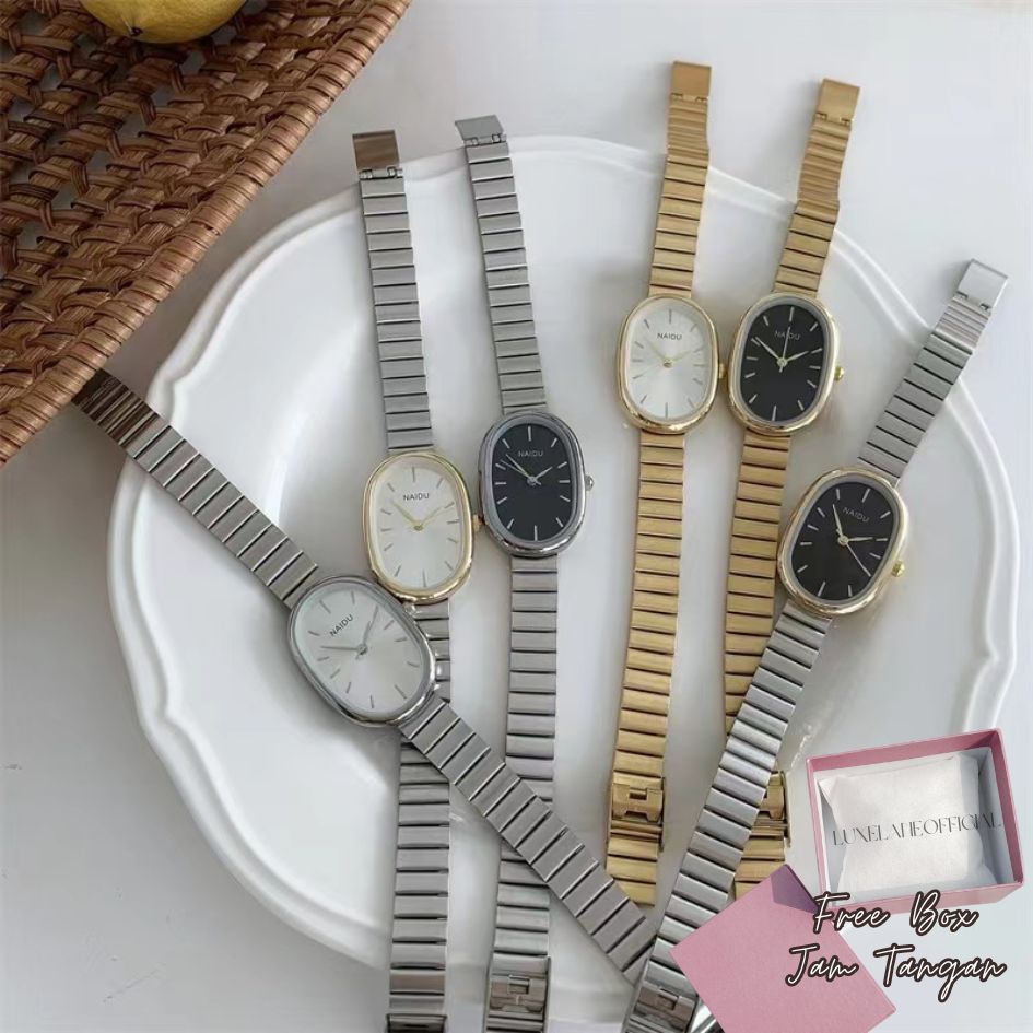 Jual LuxeLane Jam Tangan Wanita Rantai Oval Ulzzang Silver Gold Jam ...
