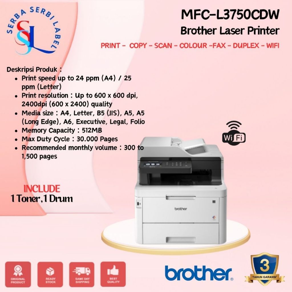Jual BROTHER MFC-L3750CDW | MFC L3750 CDW Laser Colour AIO Duplex ...