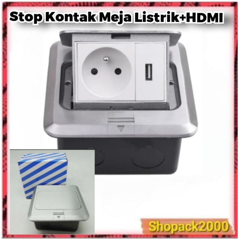 Jual Stop Kontak Lantai Listrik + HDMI Flip Up Stop Kontak Arde EU ...