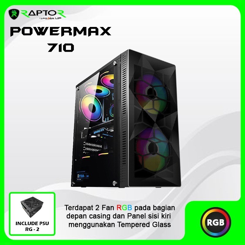 Jual Casing Gaming Powermax 710 Termasuk PSU RG dan Bonus 2 FAN RGB ...