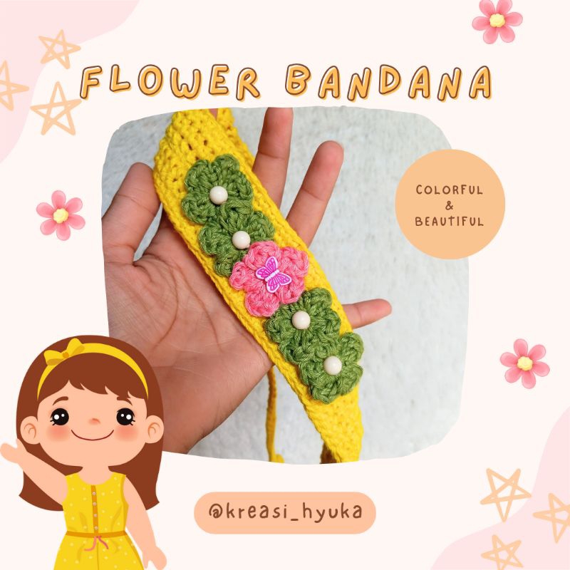 Jual Flower Crochet Bandana for Girl • Bando Bunga Rajut Cantik Anak ...