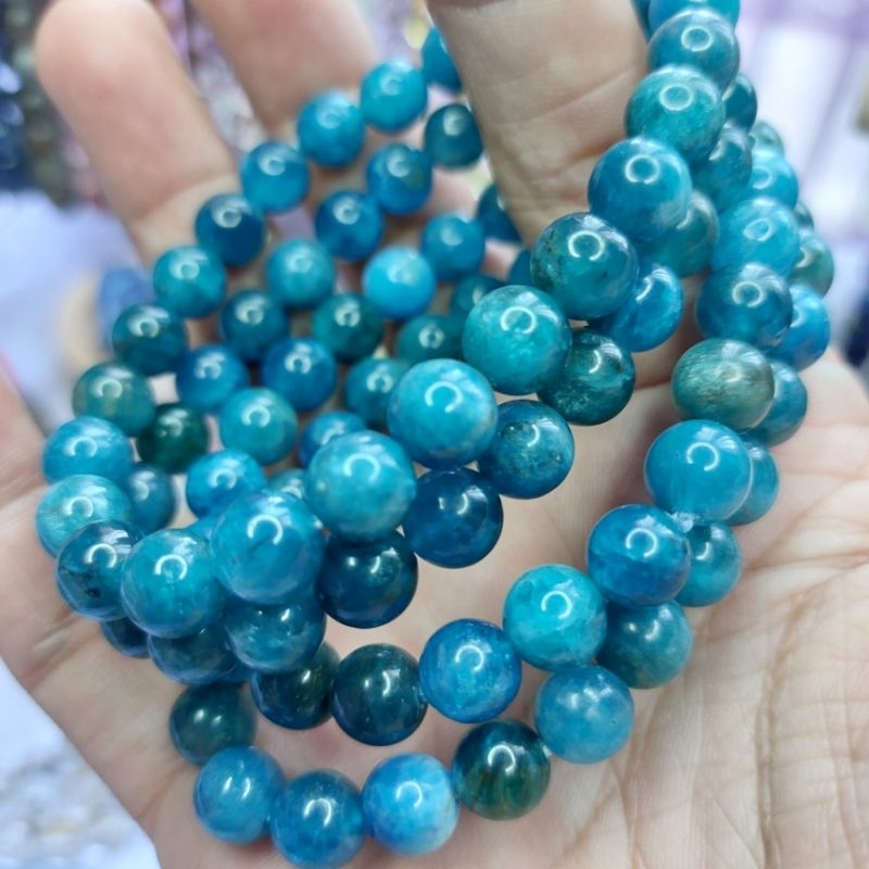 Jual gelang batu blue apatite tersedia ukuran diameter 7,5 mm dan 8 mm ...