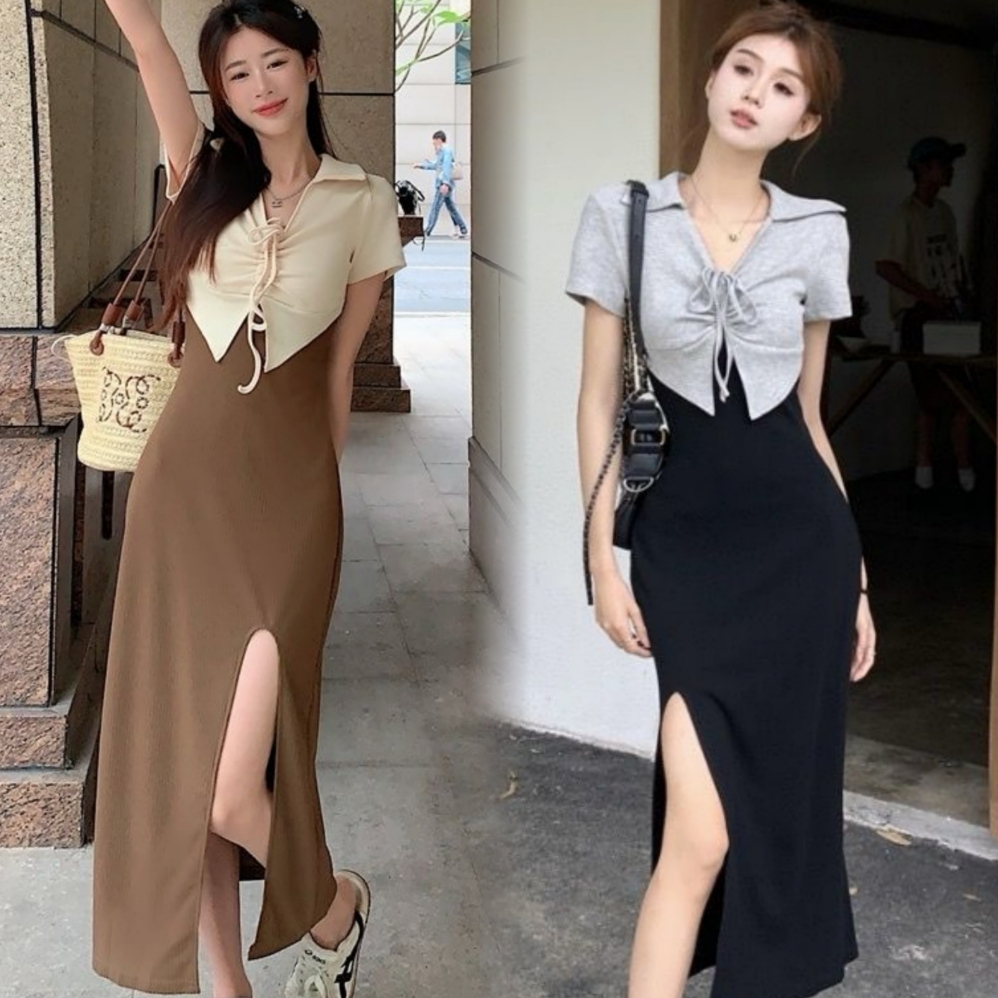 Jual First Girl-Gaun kerah Serut Pas Body Lengan Pendek dres korea ...