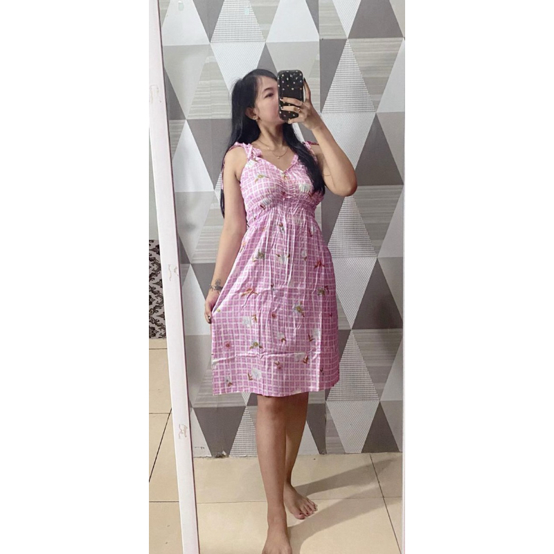 Jual daster/dress Jelita tali lepas daster midi kerut dada muat BB 55kg ...