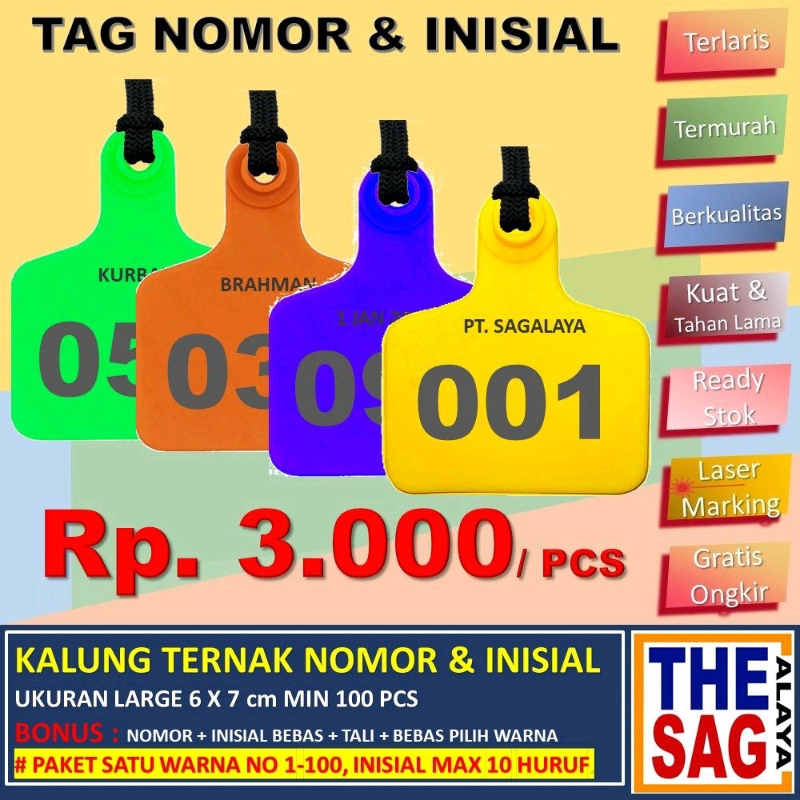 Jual NECKTAG 6X7cm NO 1-100 + INISIAL (PAKET 100 PCS) NECK TAG KALUNG ...