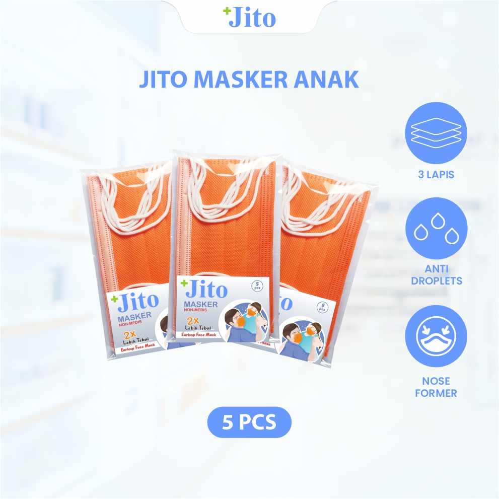 Jual JITO Masker Anak 3 Lapis Orange - Sachet isi 5 pcs - Masker Sekali ...