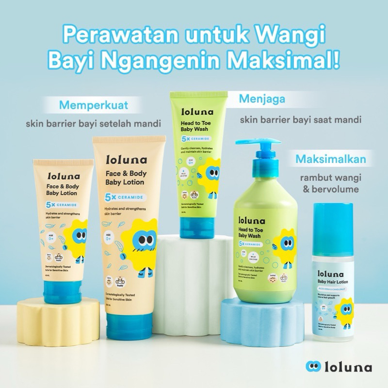 Jual LOLUNA Head to Toe Baby Wash 100ml/300ml | Face & Body Lotion 80ml ...