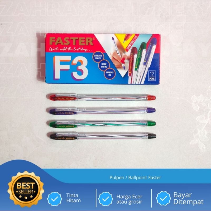 Jual Pulpen / Ballpoint Faster F3 Extra Fine Tip 0,5mm Tinta Hitam 1 ...