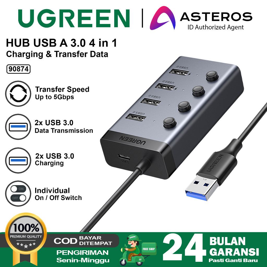 Jual UGREEN HUB USB 3.0 Splitter 7 IN 1 LED 12V Charging & Transfer ...