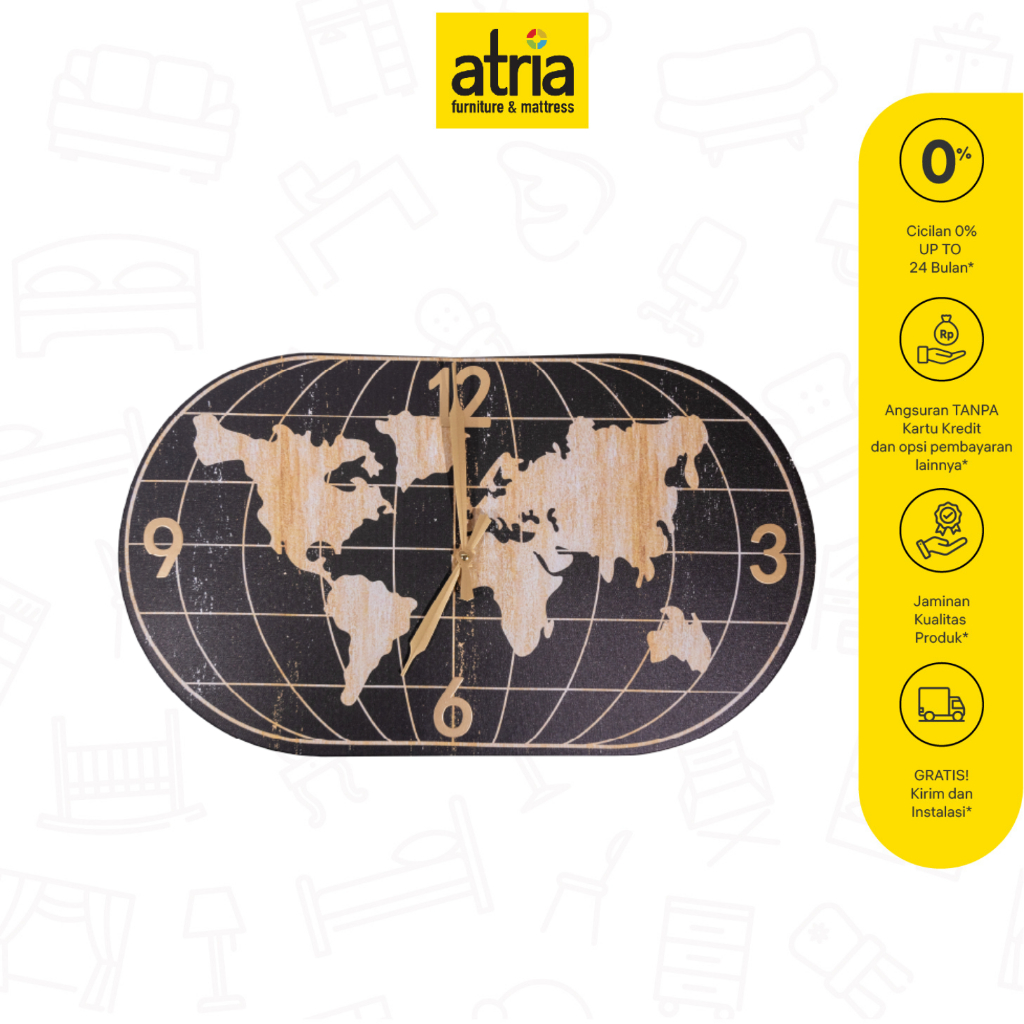 Jual Atria Globe Jam Dinding Black Gold 60x34x4 Cm | Shopee Indonesia