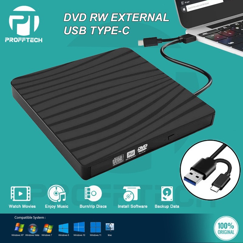 Jual DVD-RW EXTERNAL USB 3.0 + TYPE-C HUB ProffTech | Shopee Indonesia