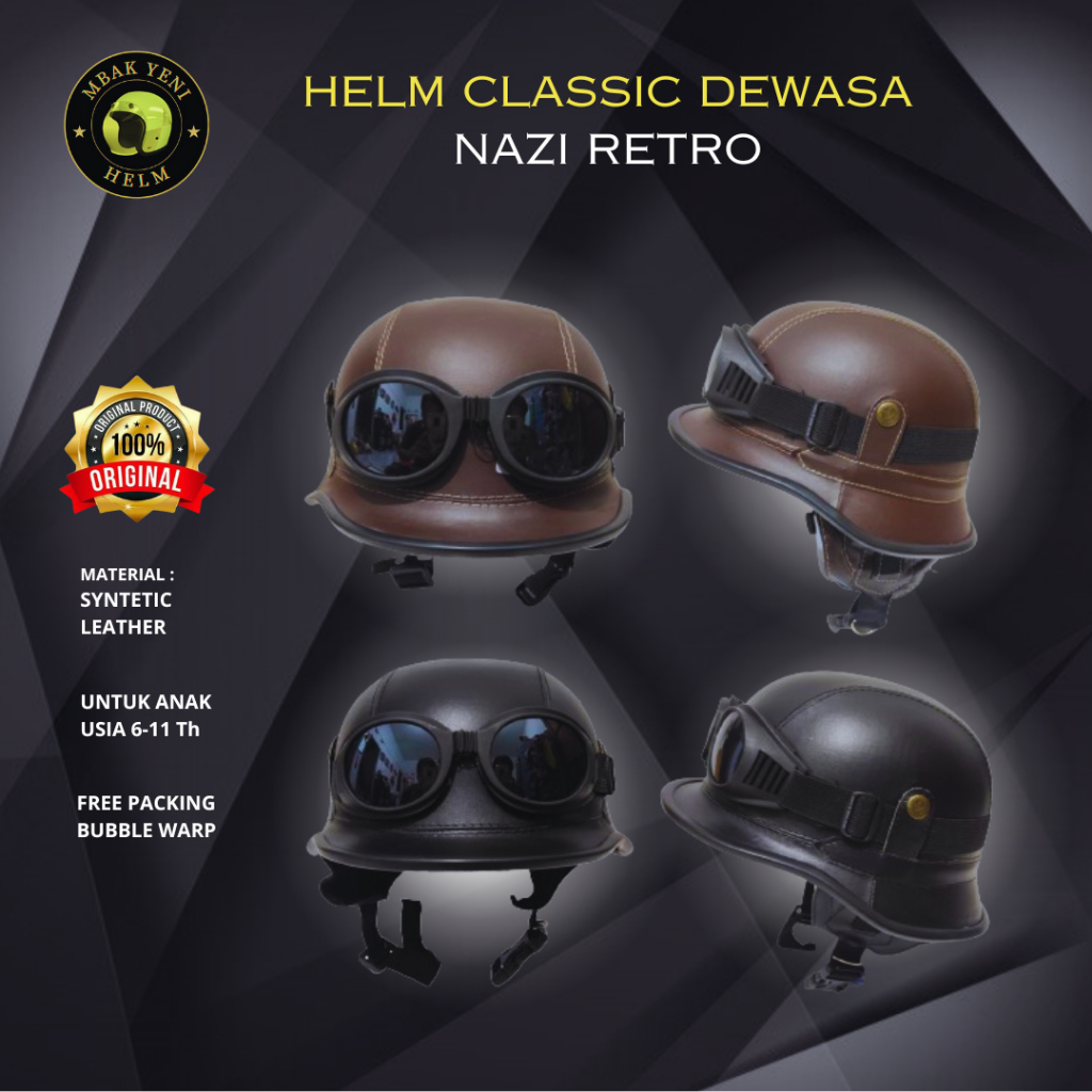 Jual Helm Classic Retro NAZI Dewasa Kulit dengan Kacamata - Nazi Retro ...