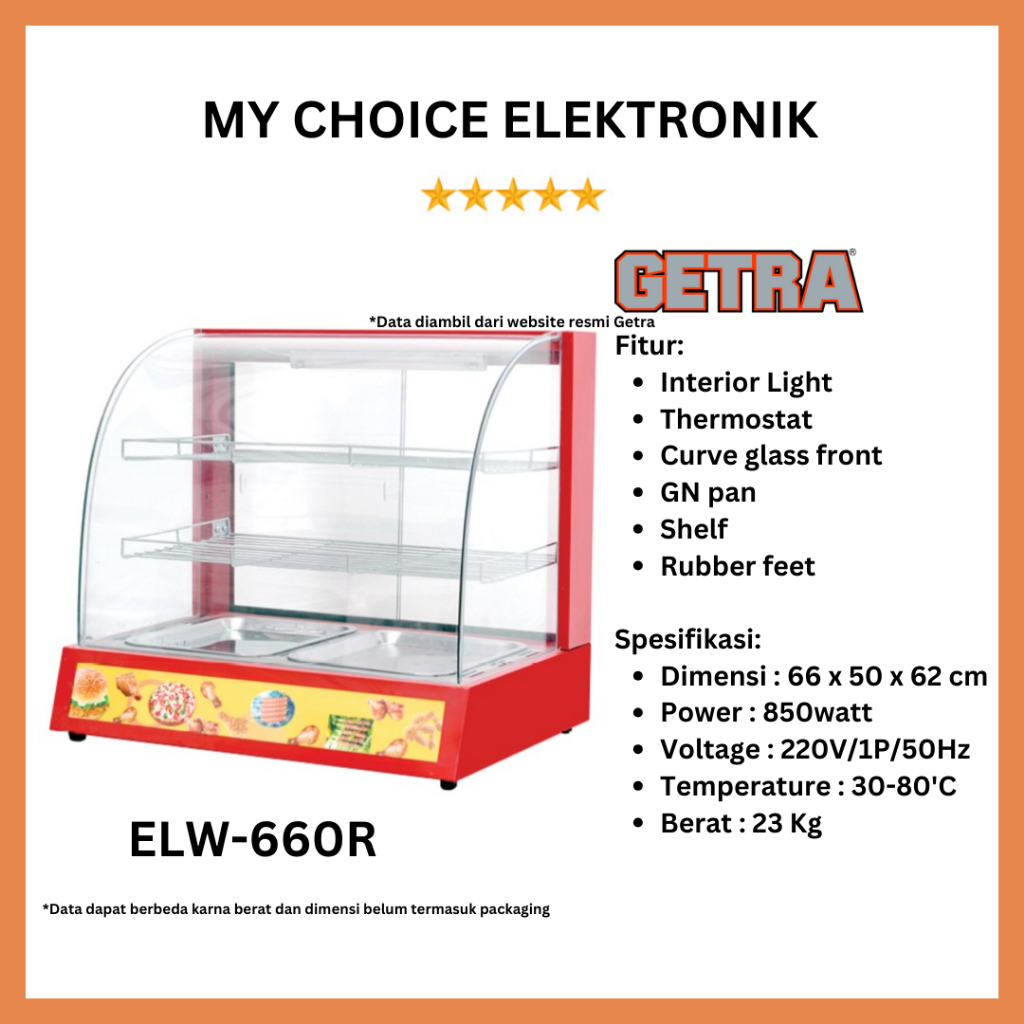 Jual Getra Food Warmer ELW 660 R | Display Warmer ELW-660R | Food Display | Shopee Indonesia