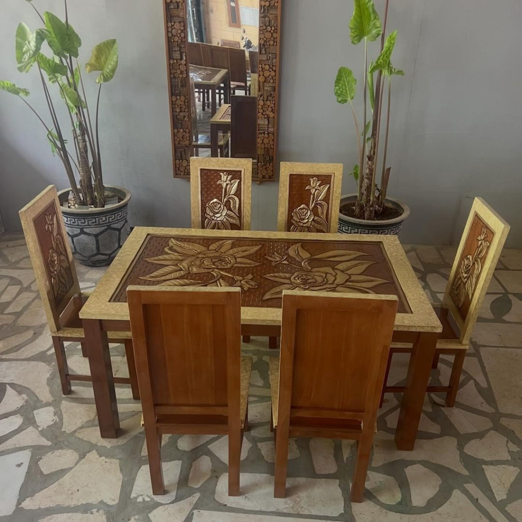 Jual Set Kursi Meja Makan Minimalis Ukir Balero 6 Kursi Kayu Jati, Dining Set | Shopee Indonesia