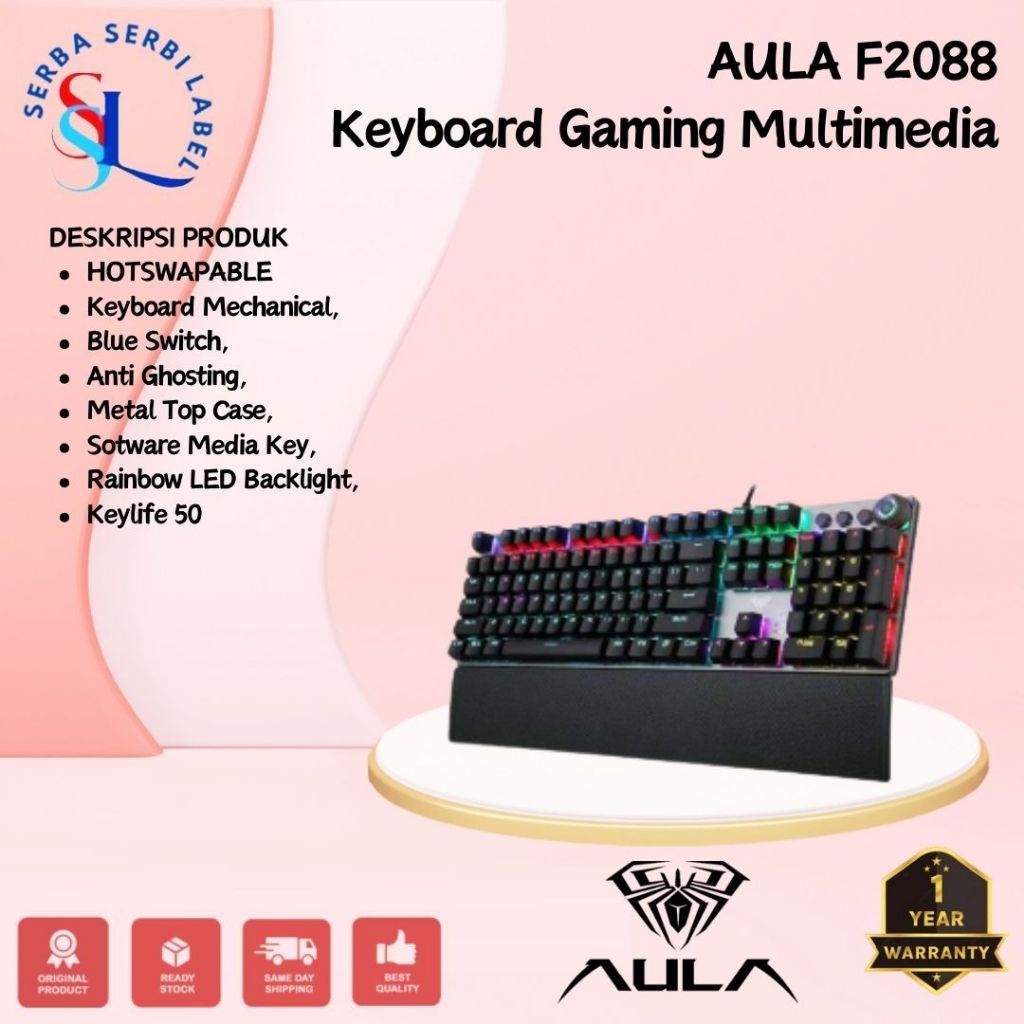 Jual AULA Keyboard Gaming Multimedia Mechanical F2088 Hotswap Blue ...