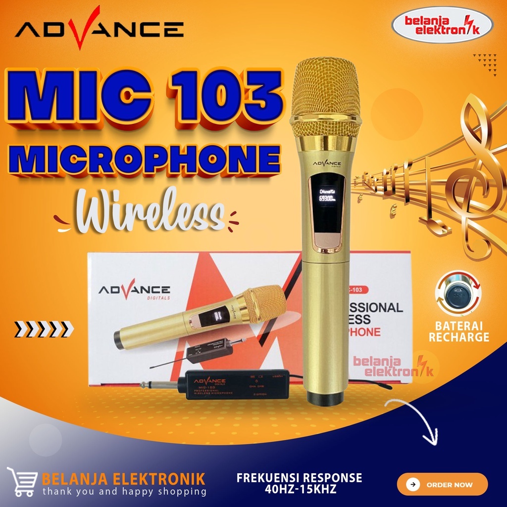 Jual ADVANCE //MICROPHONE// MIC-103// Profesional Mic Wireless Gold ...