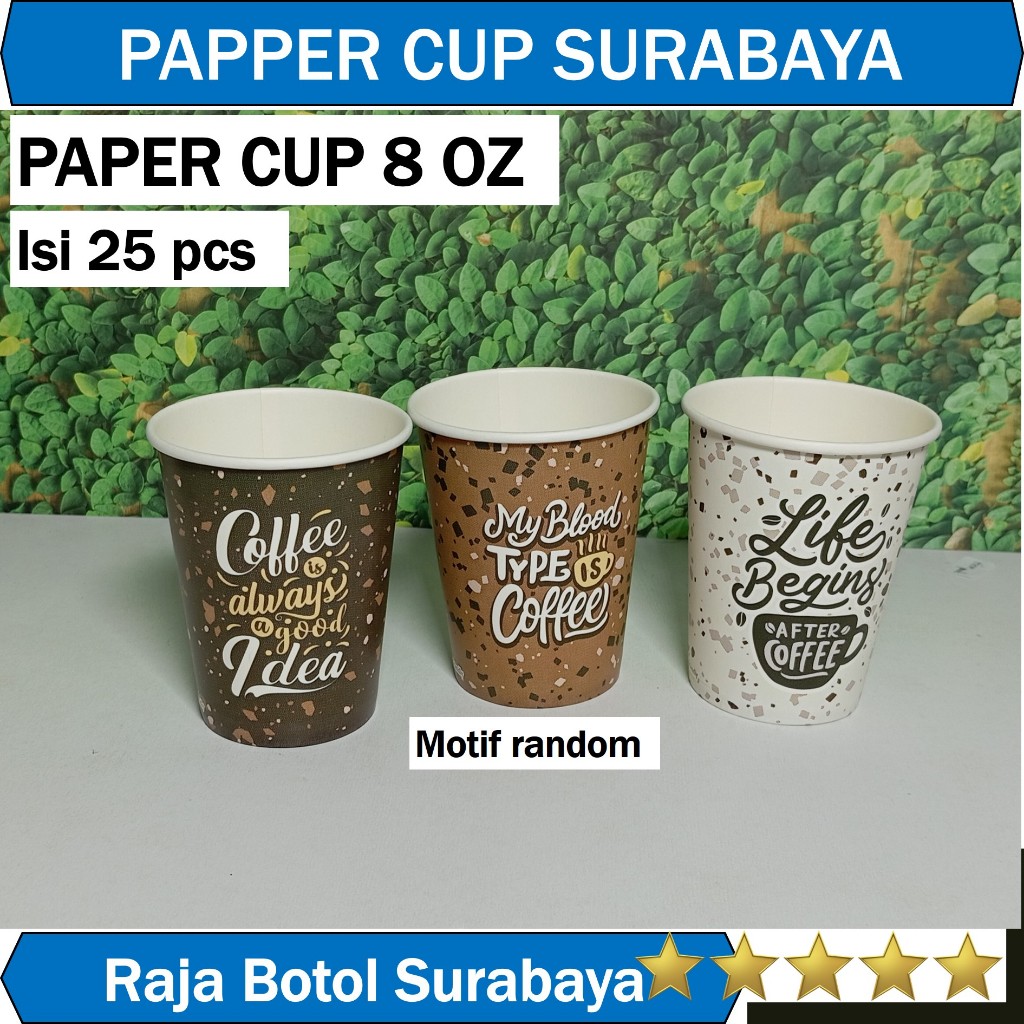 Jual 25pcs gelas 8oz paper cup coffee Motif polos kertas kopi tebal Tahan Panas 8 oz | Shopee ...