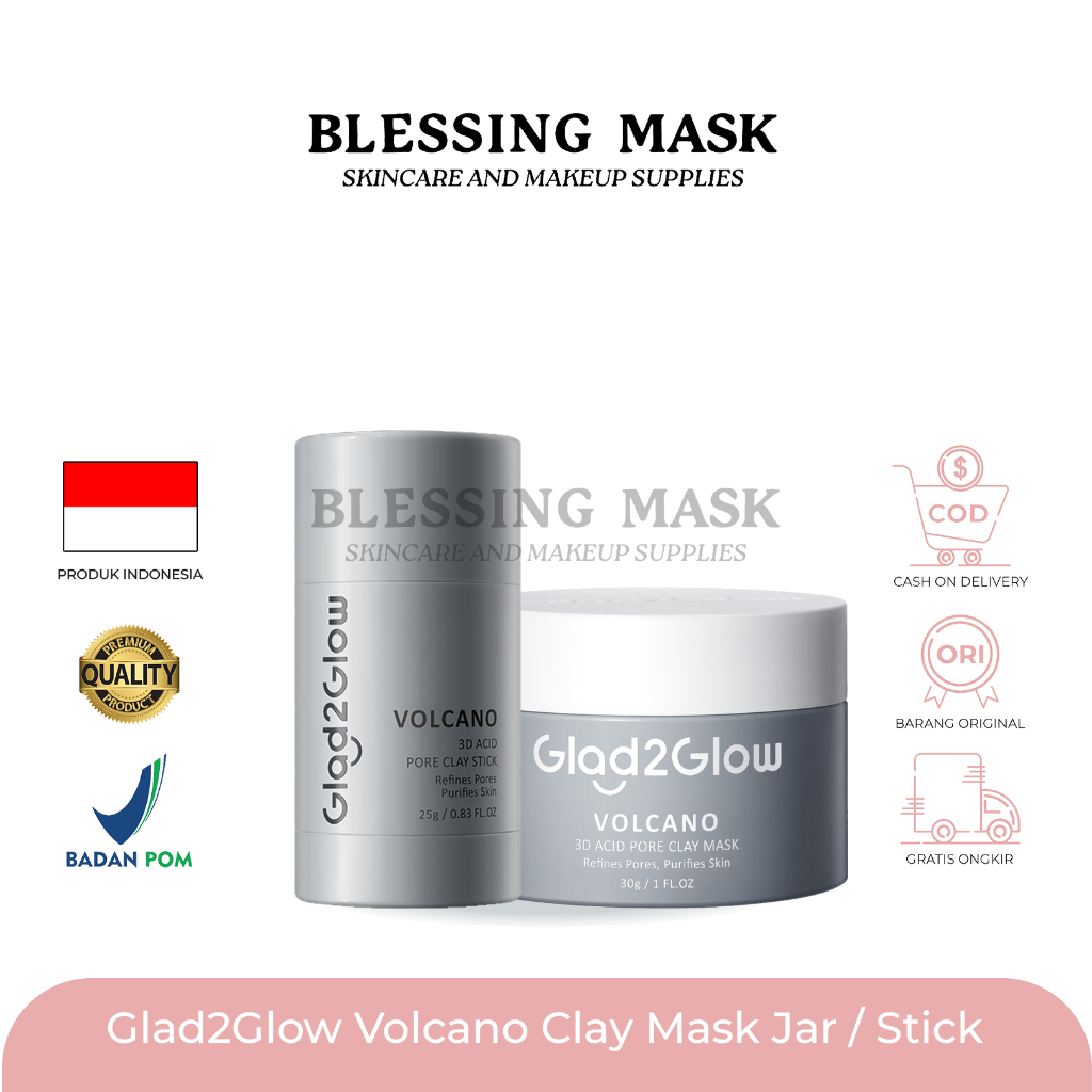 Jual Glad2glow Volcano Clay Mask | Salicylic Acid Acne Control Clay ...