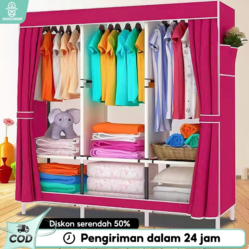 Jual Lemari Pakaian Kain Portable Lemari Portable Jumbo lemari 3 sekat ...