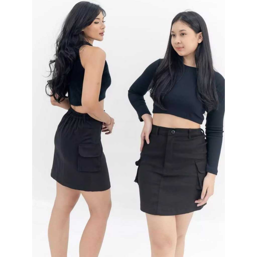 Jual Rok Cargo Mini Skirt A-Line Bahan Tebal | Mizela Cargo Skirt Rok ...