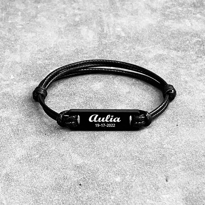 Jual RECTA BLACK ACRL GELANG nama tali kotak CUSTOM TEXT /LOGO.( free ...