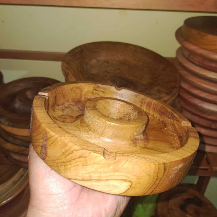 Jual Asbak rokok murah, besar,bulat berbahan kayu jati asli diameter 17 ...