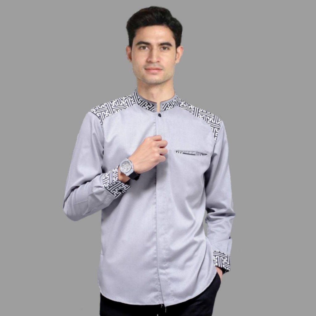 Jual Baju Koko Pria Elrumi Lengan Panjang Motif Labirin Warna Coksu ...