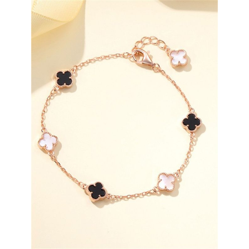 Jual gelang rantai titanium bunga clover hitam putih kecil cod | Shopee ...