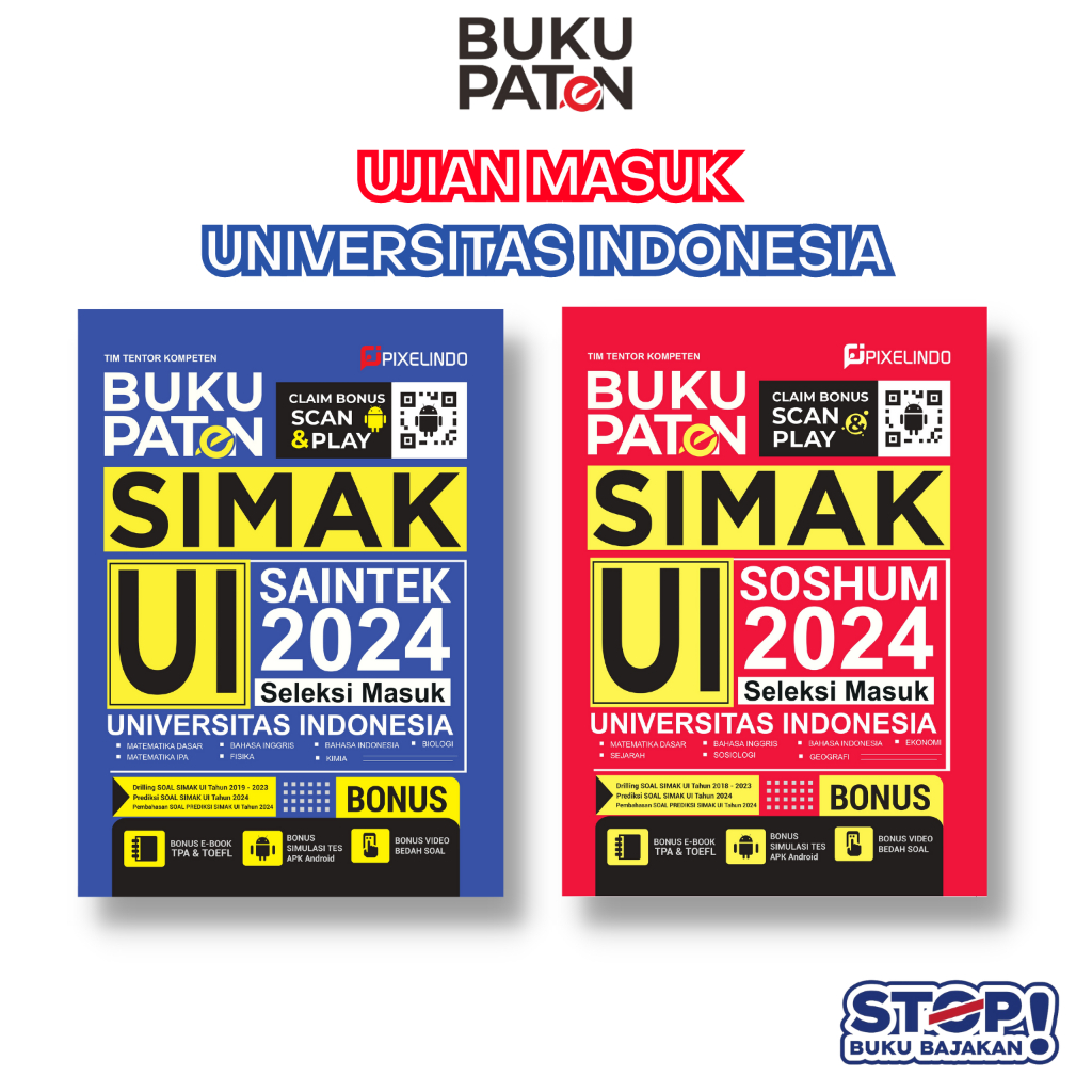 Jual BUKU PATEN SIMAK UI SAINTEK 2024 & SIMAK UI SOSHUM 2024 SELEKSI MASUK UNIVERSITAS INDONESIA ...