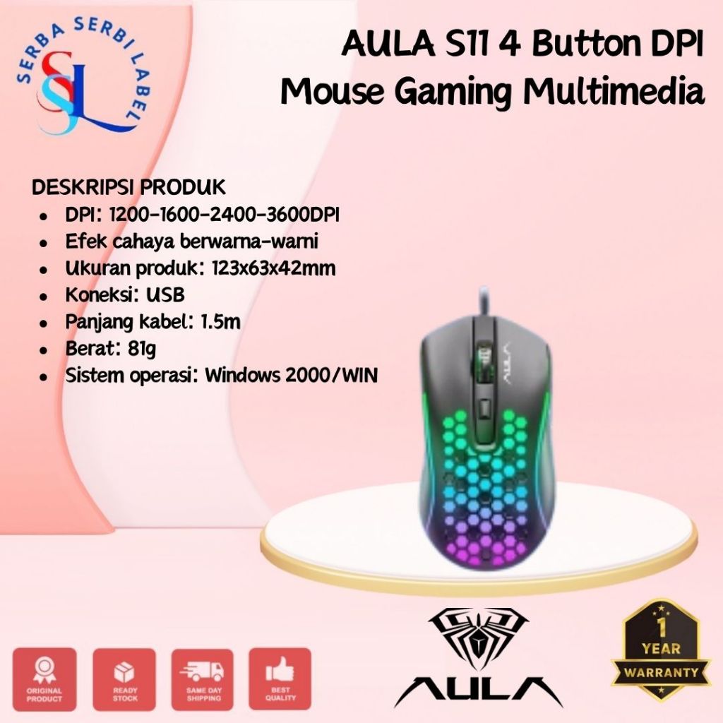 Jual Mouse Gaming AULA S11 4 Button DPI - 3600 USB Wired RGB | Shopee ...