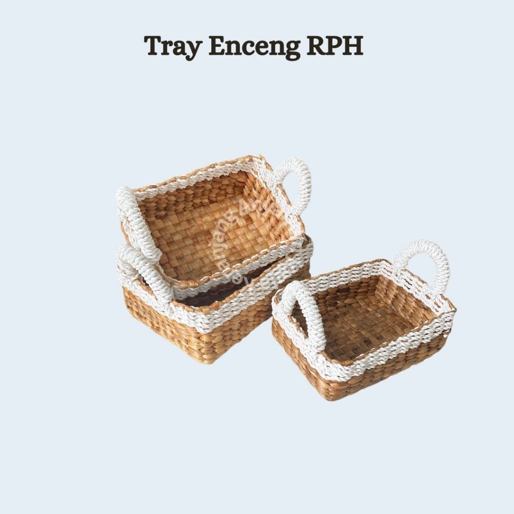 Jual KAJ - Tray Enceng gondok List putih polos / Nampan Anyaman / baki ...