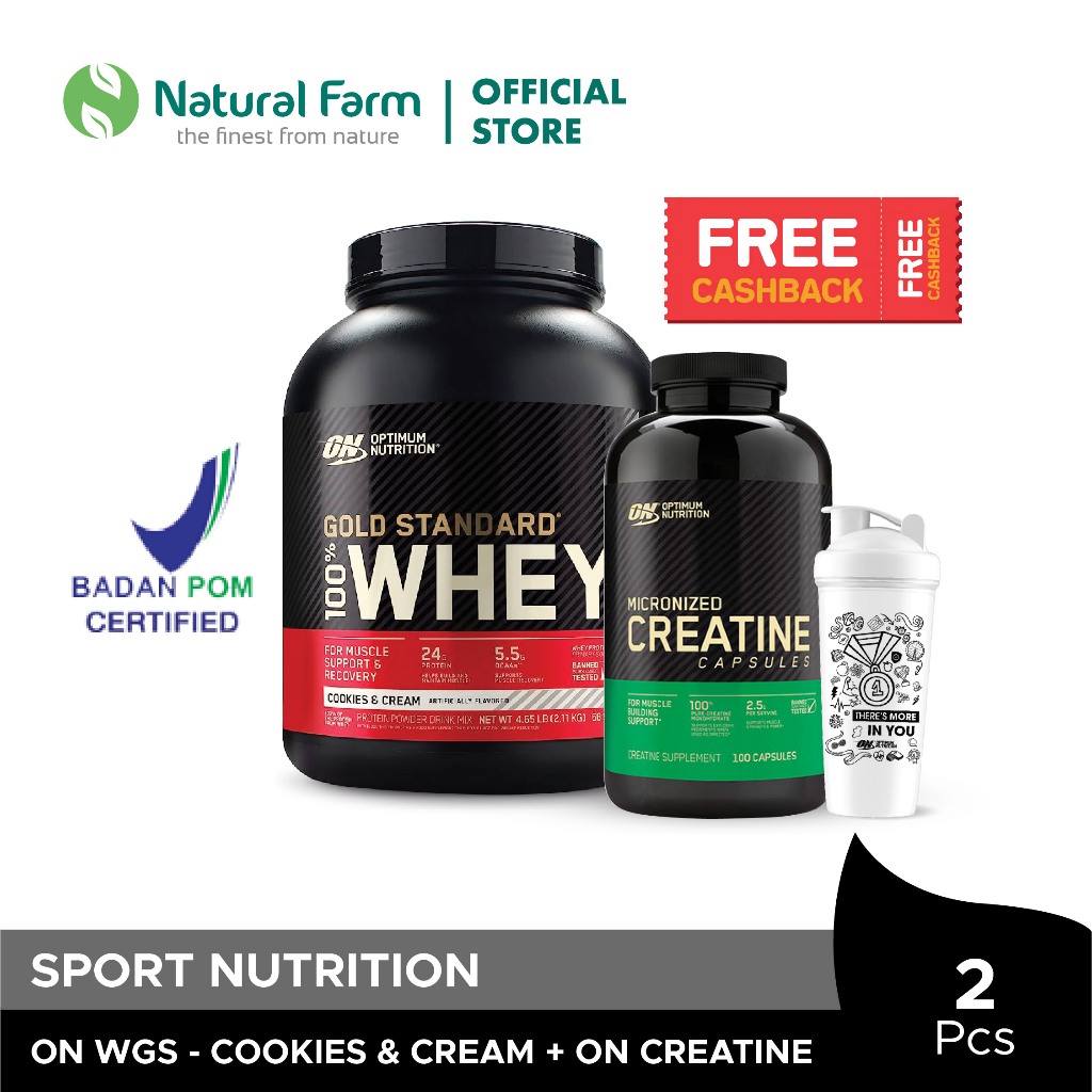 Jual Optimum Nutrition Whey GS 5 Lb Cookies & Cream + ON Creatine 100 ...