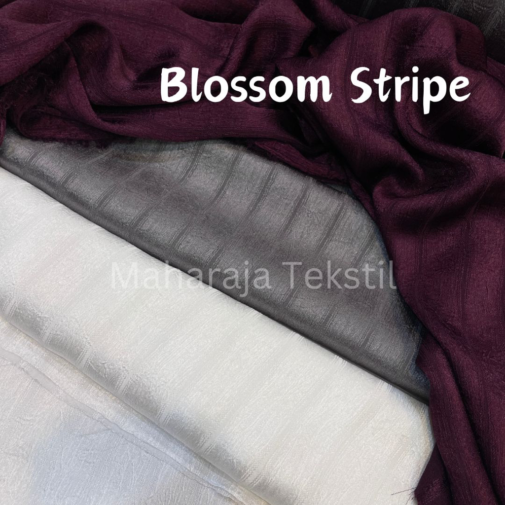 Jual Kain Blossom Stripe Silk / Satin Crinkle Silk Motif / Silk Crinkle ...