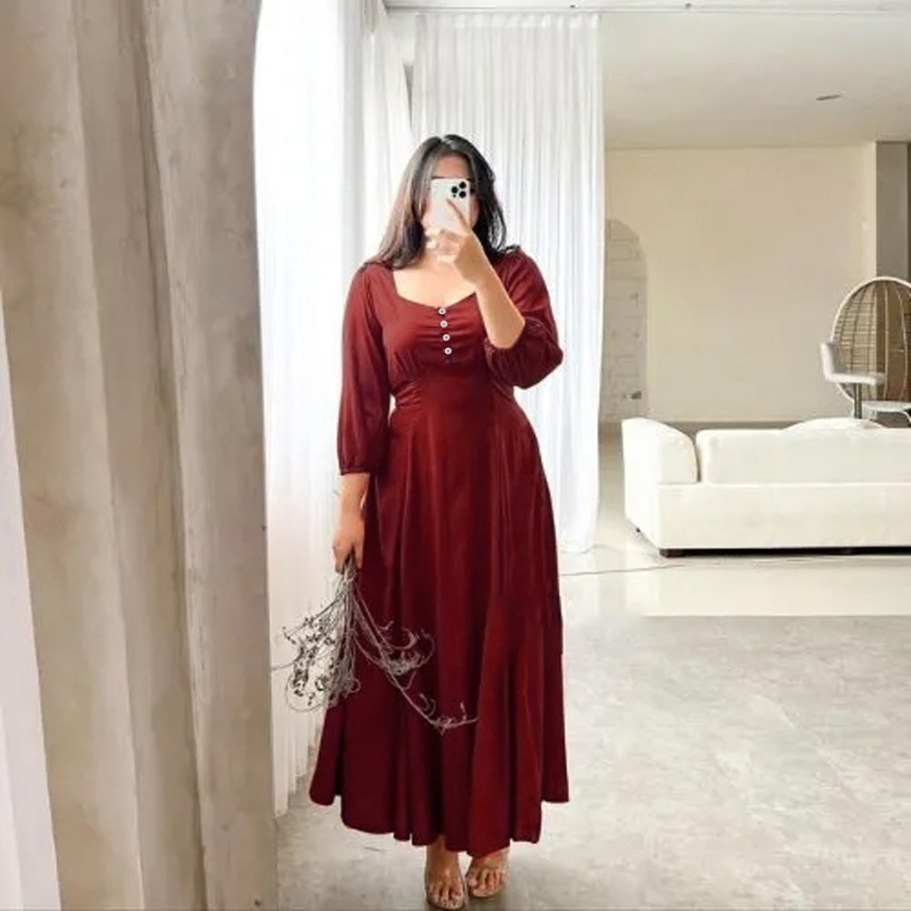 Jual NATAL DRESS MIDI LENGAN PANJANG SABRINA DRESS LEONA//DRESS JUMBO ...