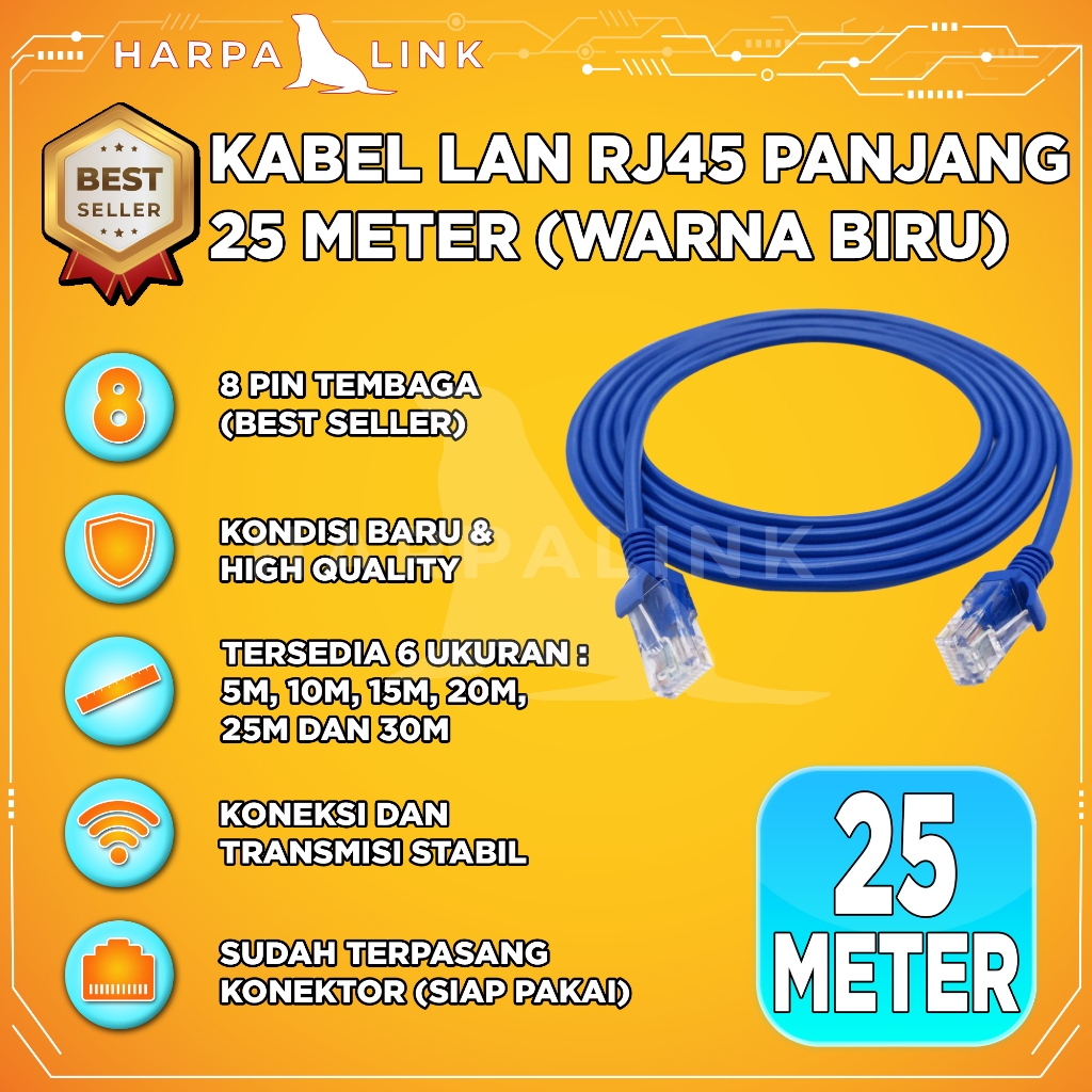 Jual Kabel LAN Cat5e UTP 25 Meter Pabrikan High Quality Biru Kabel LAN UTP Cat5e 25M Siap Pakai ...
