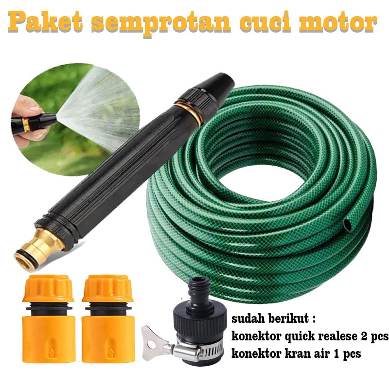 Jual Paket semprotan cuci motor / selang benang hijau diameter 1/2 Inch ...