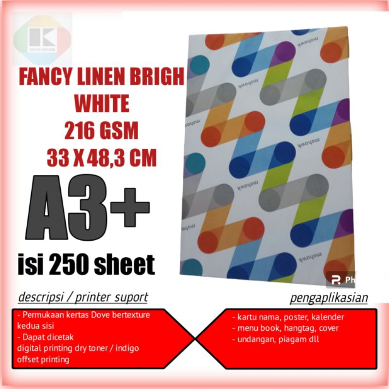 Jual kertas linen A3 plus 216 gsm kertas digital via linen 216 gsm 33 x ...