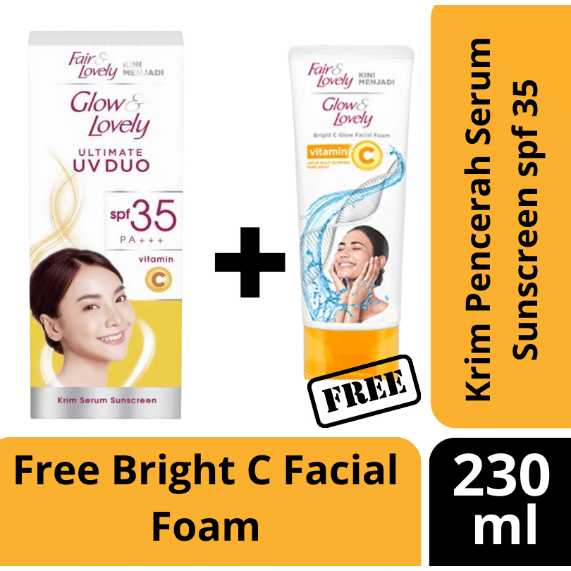 Jual Glow & Lovely Ultimate Uv Duo Spf35+++ Vitamin C 40g Free Facial Form 50g | Shopee Indonesia