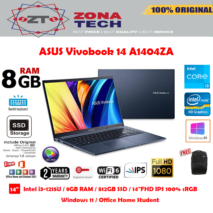 Jual ASUS Vivobook 14 A1404ZA i3-1215U 8GB 512GB SSD 14"FHD Win11 OHS ...