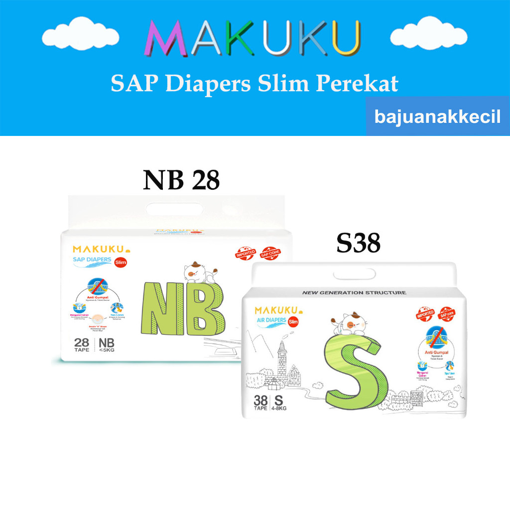 Jual Makuku Sap Diapers Slim Tape NB28 S38 M36 Popok Perekat Bayi ...