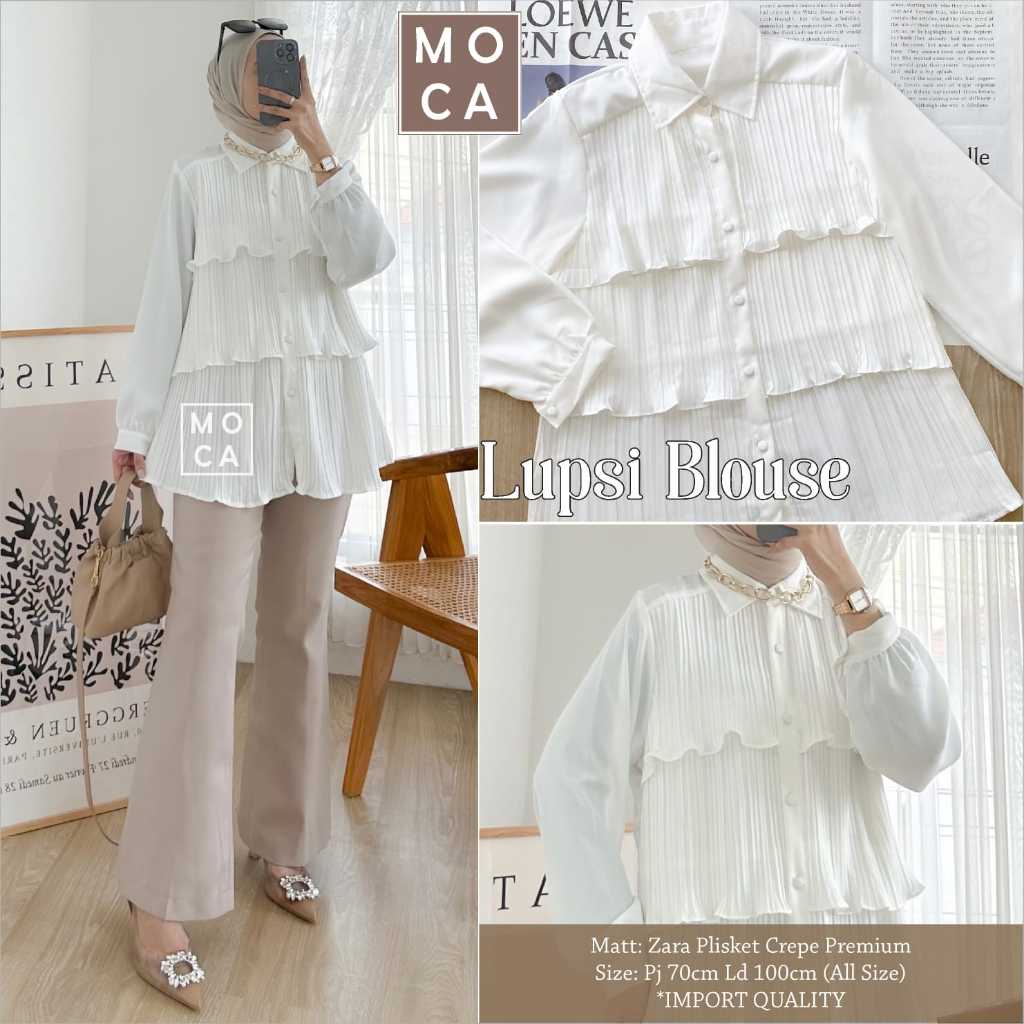 Jual BLOUSE LUPSI MILPI LD 110 BY MOCA BLOUSE PUTIH | Shopee Indonesia