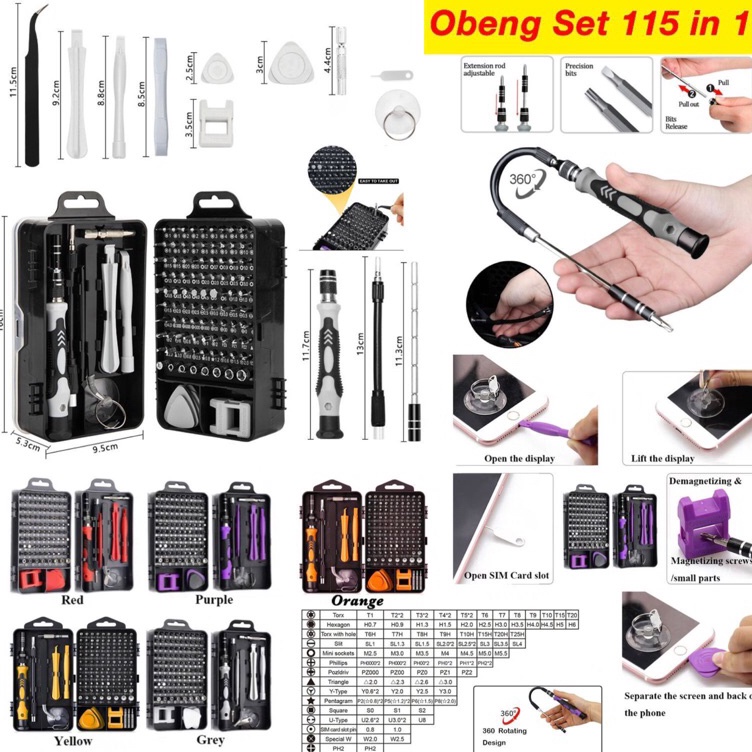 Jual Hun Obeng Set Reparasi 115 in 1 Hp Komputer Laptop Smartphone Repair Tools Screwdriver k ...