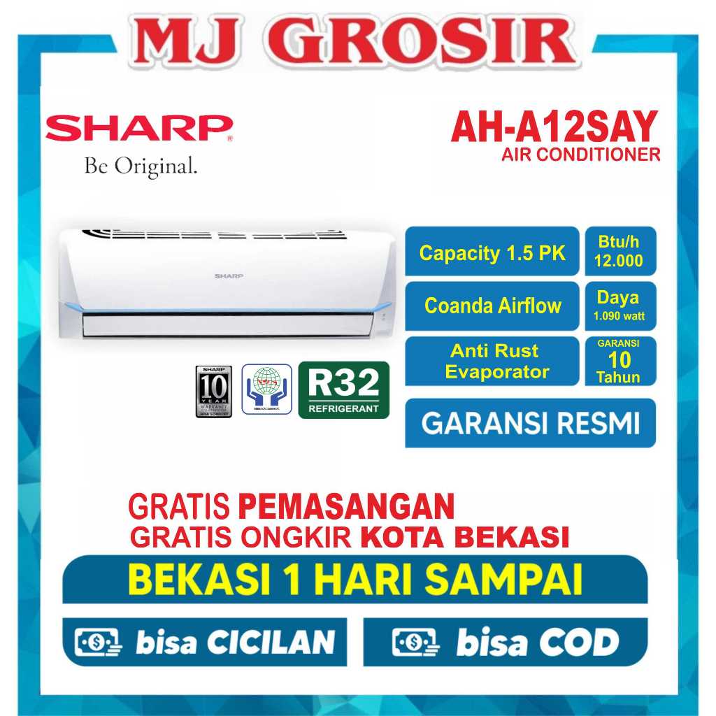 Jual AC SHARP AH-A 12 SAY 1.5 PK + PASANG R32 THAILAND JETSTREAM STD ...